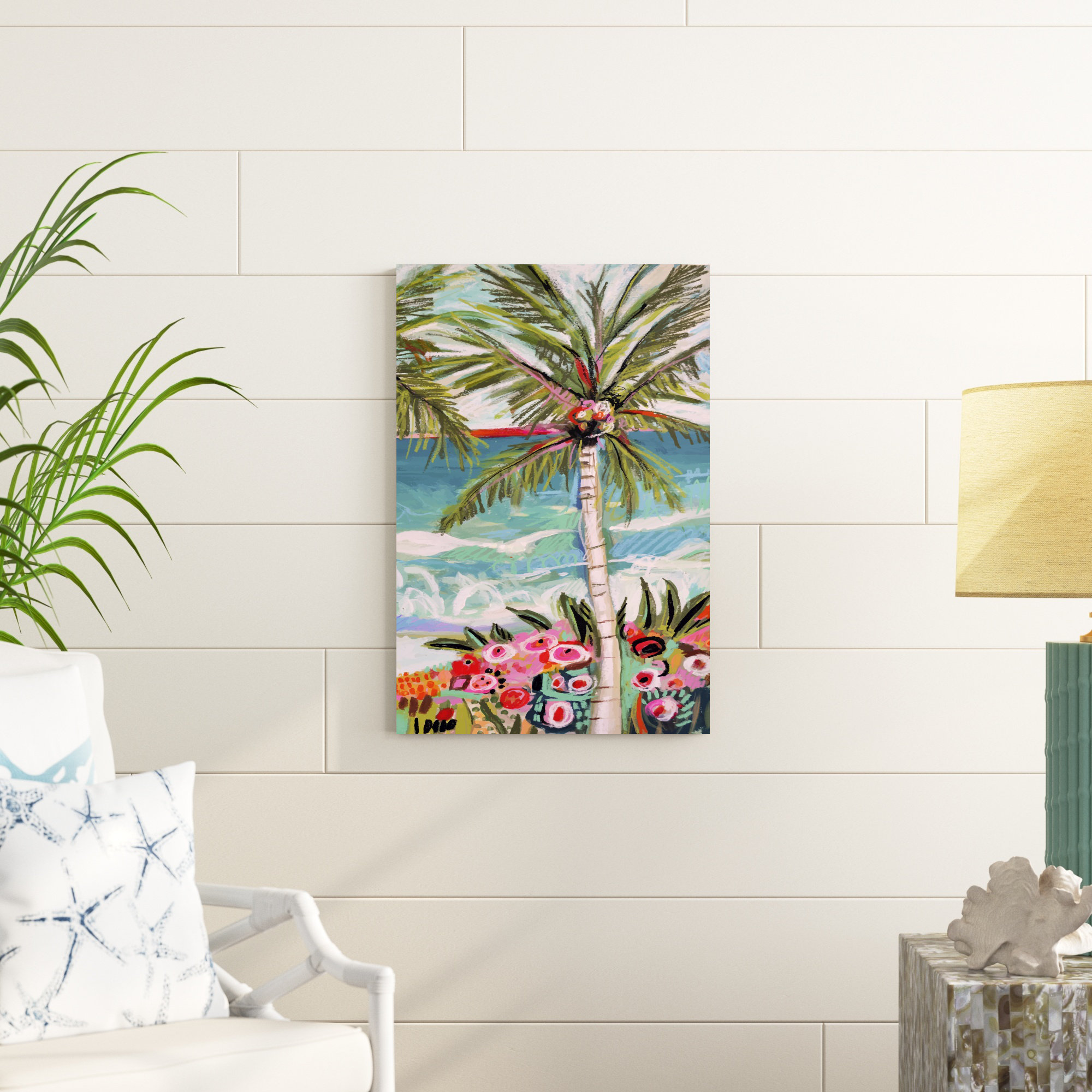 Beachcrest Home™ Palm Tree Wimsy II by Karen Fields Painting Print on Canvas & Reviews | Wayfair